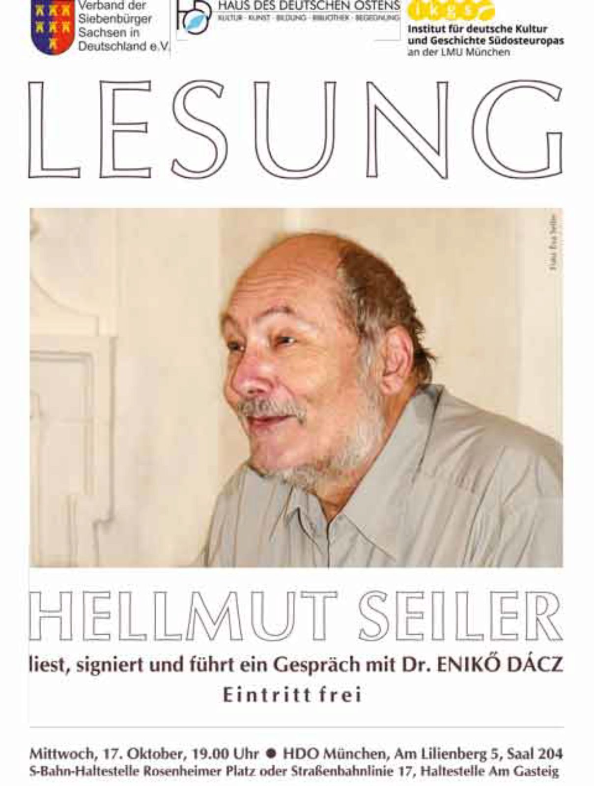 Hellmut Seiler liest in München und Nürnberg - Siebenbuerger.de