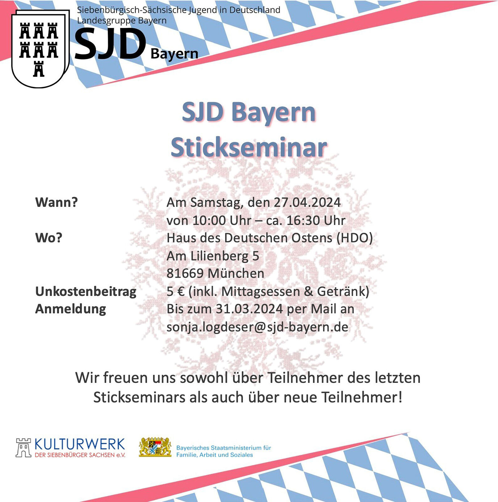 SJD Bayern lädt zum Stickseminar ein - Siebenbuerger.de