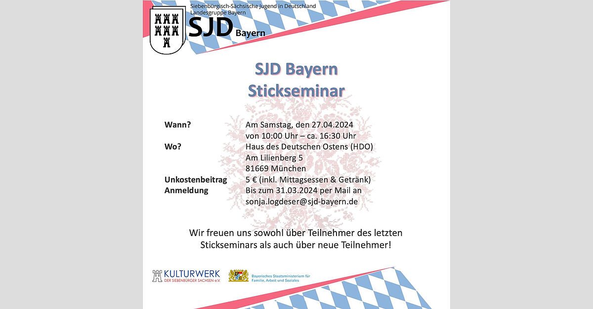 SJD Bayern lädt zum Stickseminar ein - Siebenbuerger.de